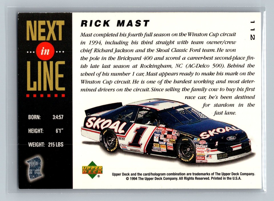 Rick Mast #112 1995 Upper Deck Precision Products Racing | eBay