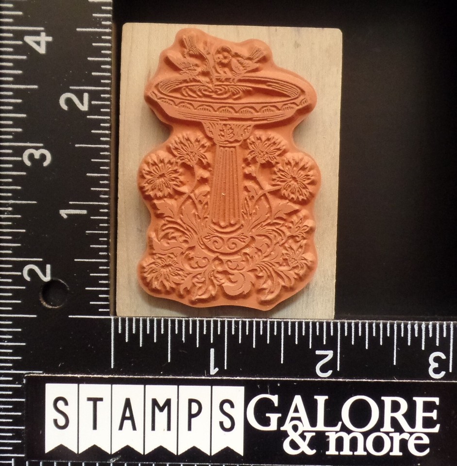 PSX Rubber Stamps F-1002 GARDEN BIRDBATH BIRDS GARDEN FLOWERS #1716 | eBay