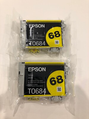 GENUINE EPSON 68 T0684 Yellow Ink Printer Cartridge 1 lot of 2pc ...