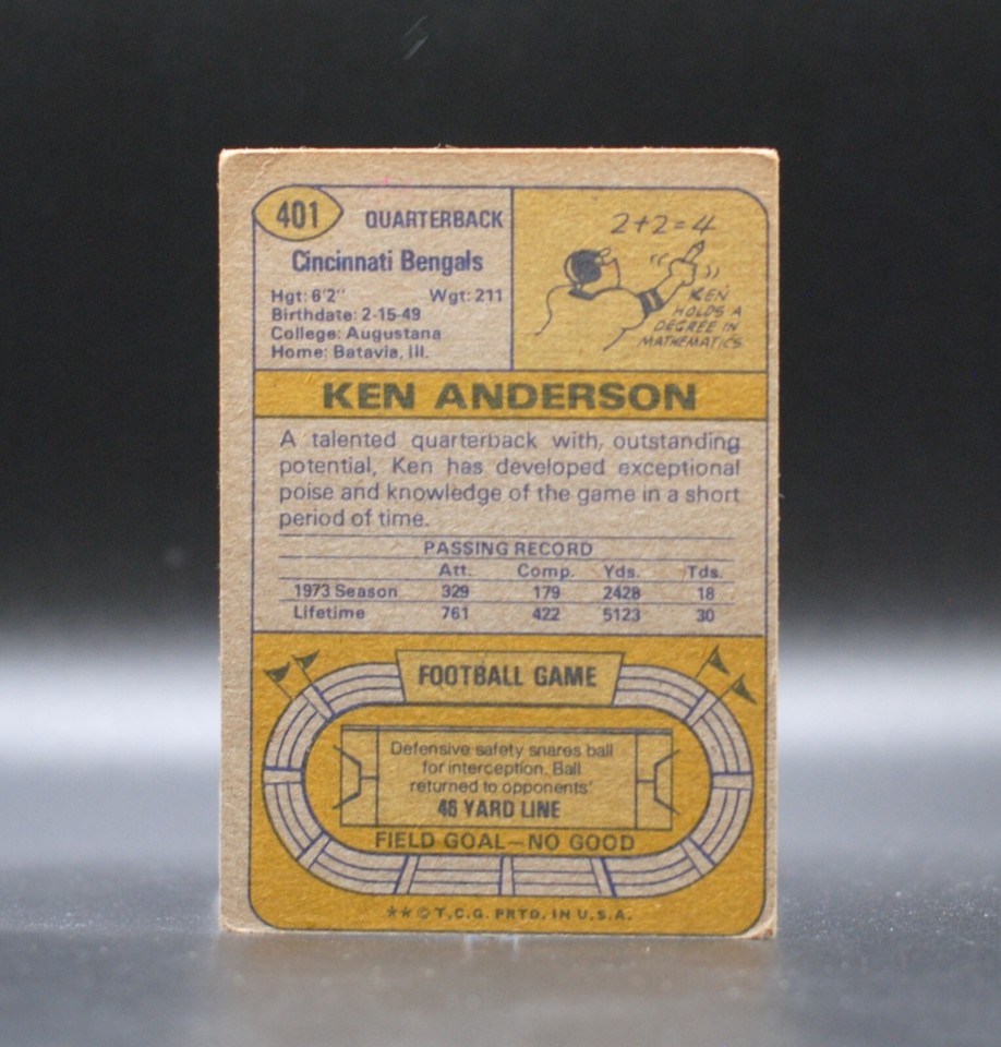 1974 Topps KEN ANDERSON Card #401 EX Cincinnati Bengals Football | eBay