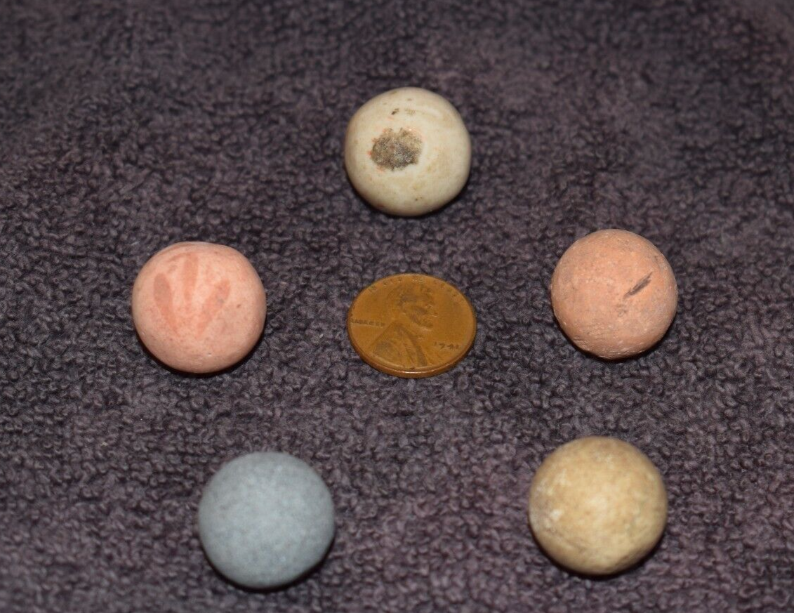 Antique 1800s Victorian era Clay Marbles Lot of 5 Various Size approx ...