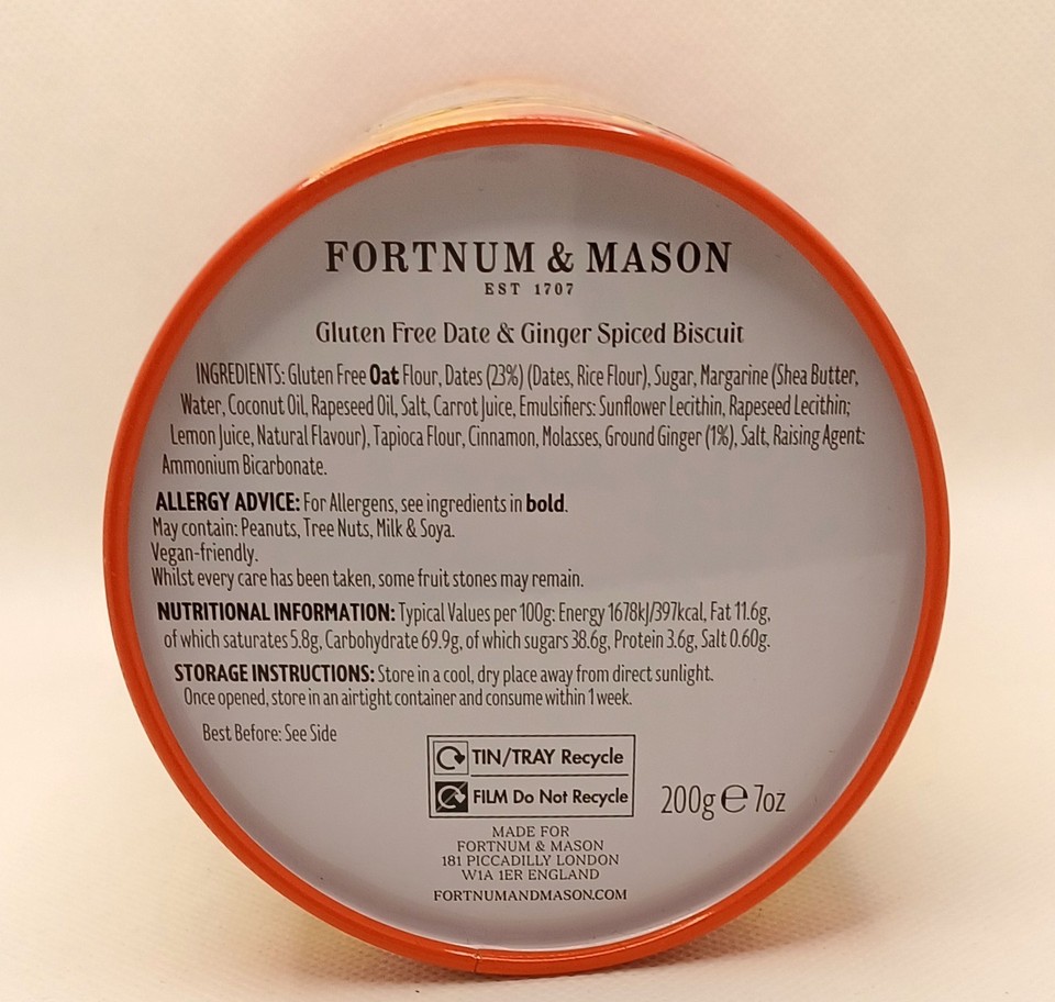 FORTNUM & MASON Christmas Date & Ginger Biscuits Tin (EMPTY) Squirrels ...