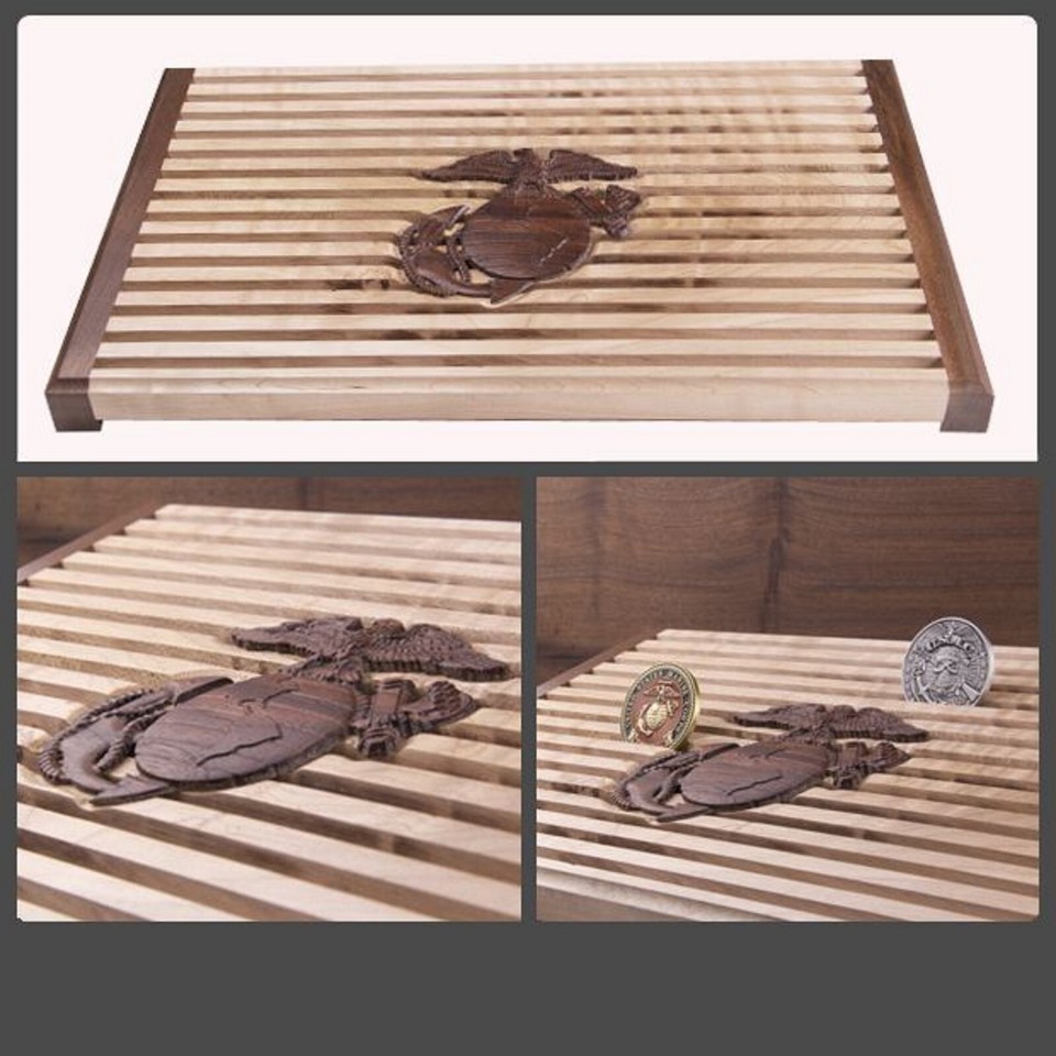 MARINE CORPS USMC EGA MAPLE WALNUT 50 CHALLENGE COIN WOOD DISPLAY STAND ...