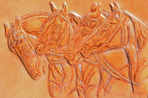 VTG Hand Tooled Carved Embossed Leather Art Quarter Horse Western ...