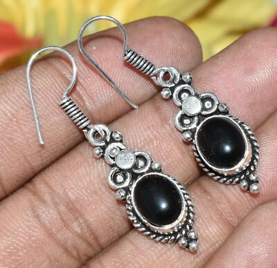 Black Onyx Gemstone Dangle Earring 925 Sterling Silver Overlay U271 ...