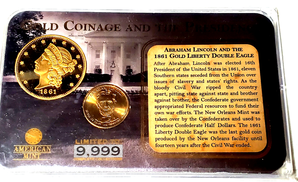 A. LINCOLN & THE 1861 $20 DOUBLE EAGLE BOOK & SILVER PROOF COINS ...