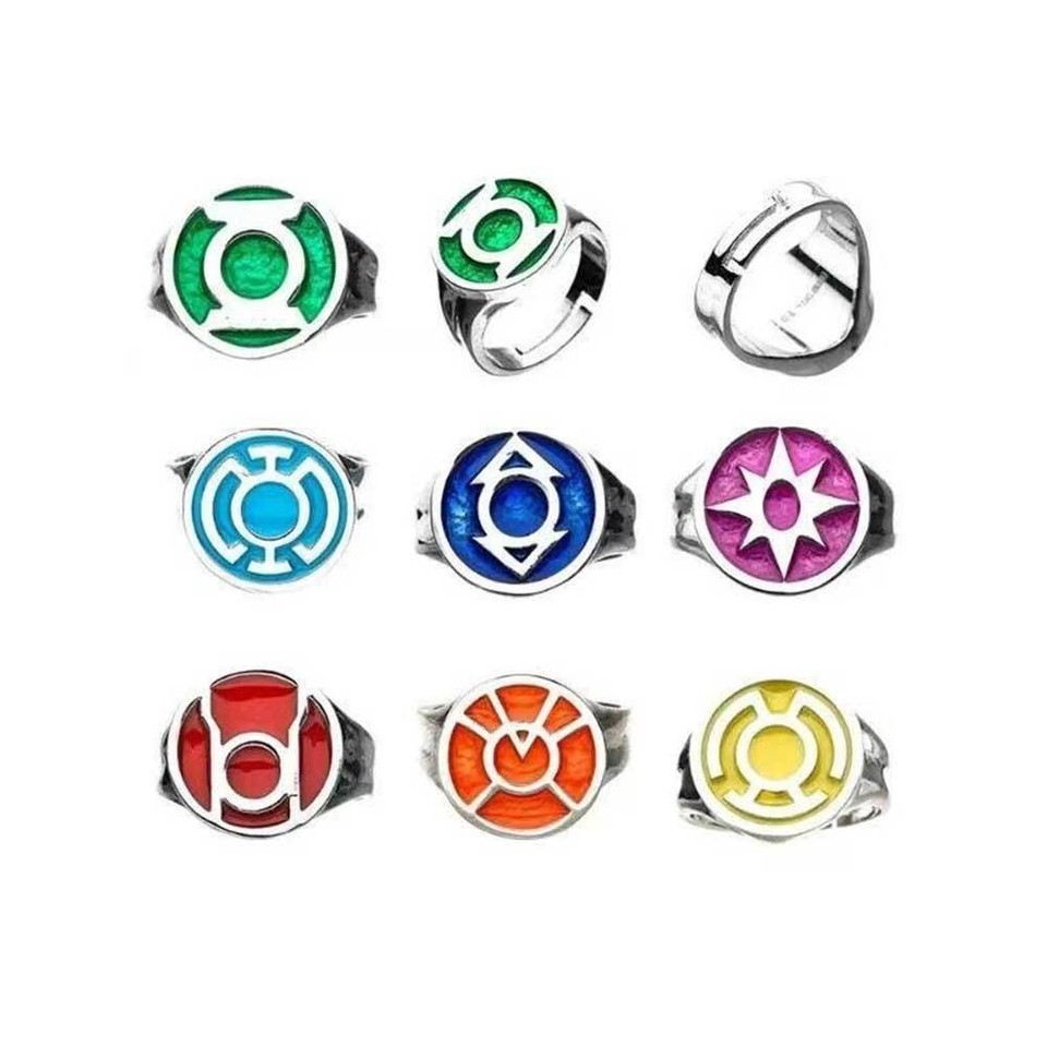 Men Rings DC C-omics Green Lantern Power Cosplay Rings - Set of 9 Rings ...