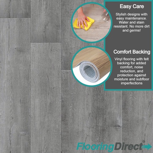 Dark Grey Wood Effect Vinyl Flooring Lino New Modern Durable Elegant ...