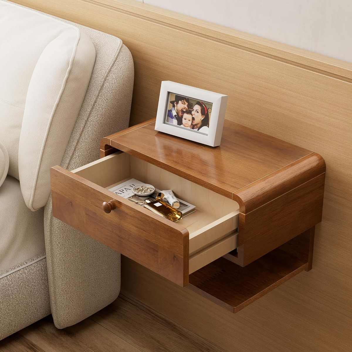 Floating Night Stand Shelves Floating Nightstand With Walnut Top And