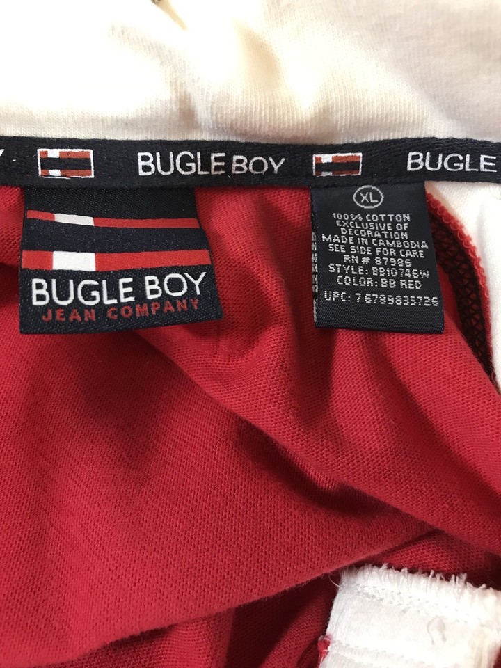 Vtg Bugle Boy Jean Company Polo Shirt Red Cream Short Sleeve Rubber Tag ...