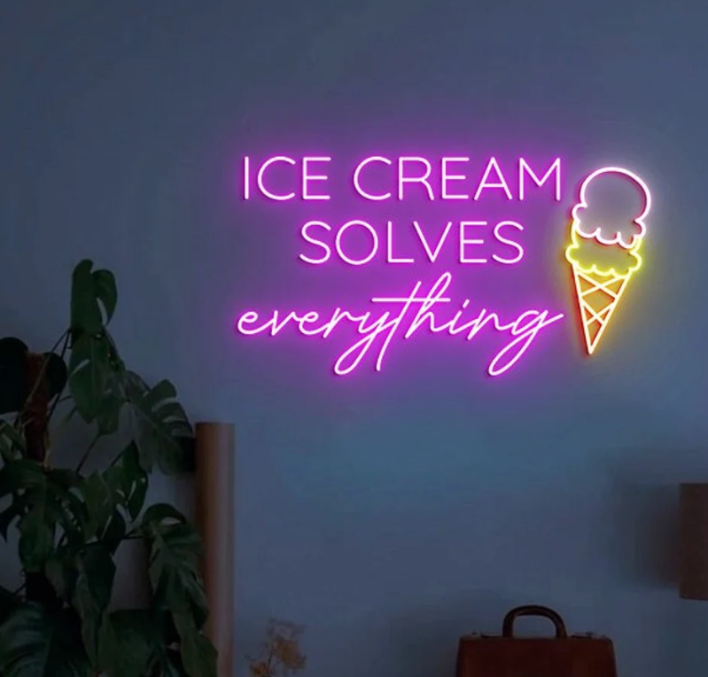 Custom Neon Sign ICE CREAM SOLVES everything Food Shop Restaurant Wall ...