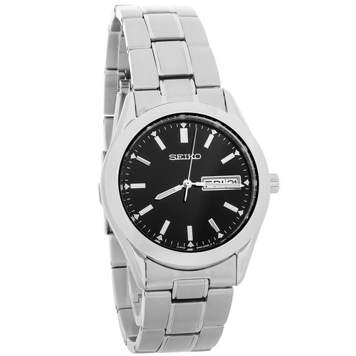 Seiko Essentials Mens Stainless Steel Black Dial Quartz Watch SUR361 | eBay