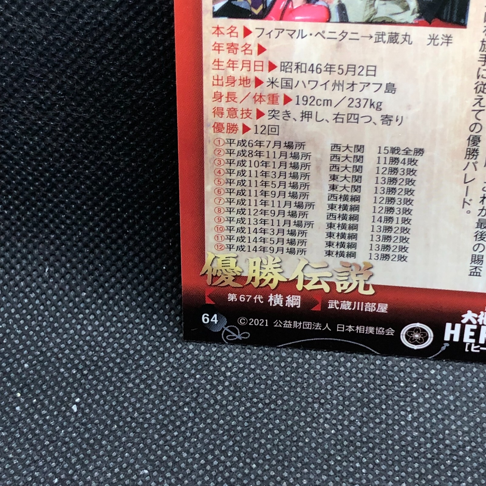 Musashimaru Koyo sumo wrestling Card 64 Baseball Magagine 2021 Japanese ...