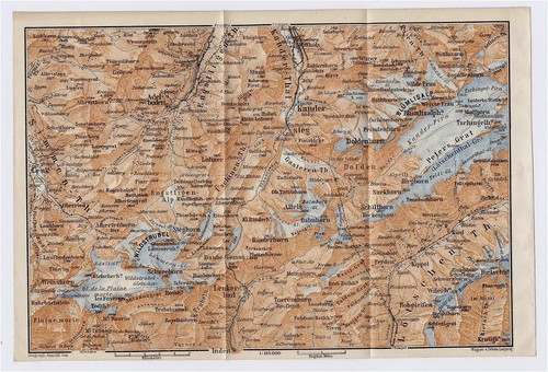 1911 ANTIQUE MAP OF VICINITY OF LEUKERBAD KANDERSTEG BERNER ALPS ...
