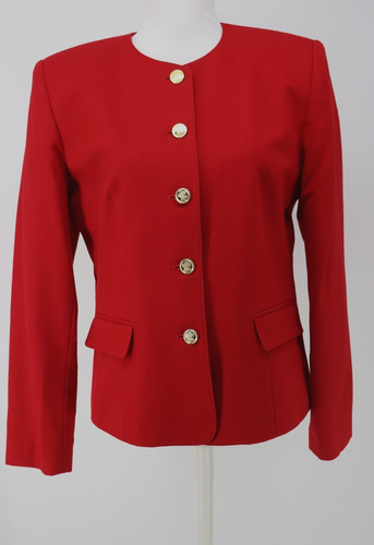 Talbots Blazer Womens Size 8 Red 100% Wool Lined Gold Crest Button ...