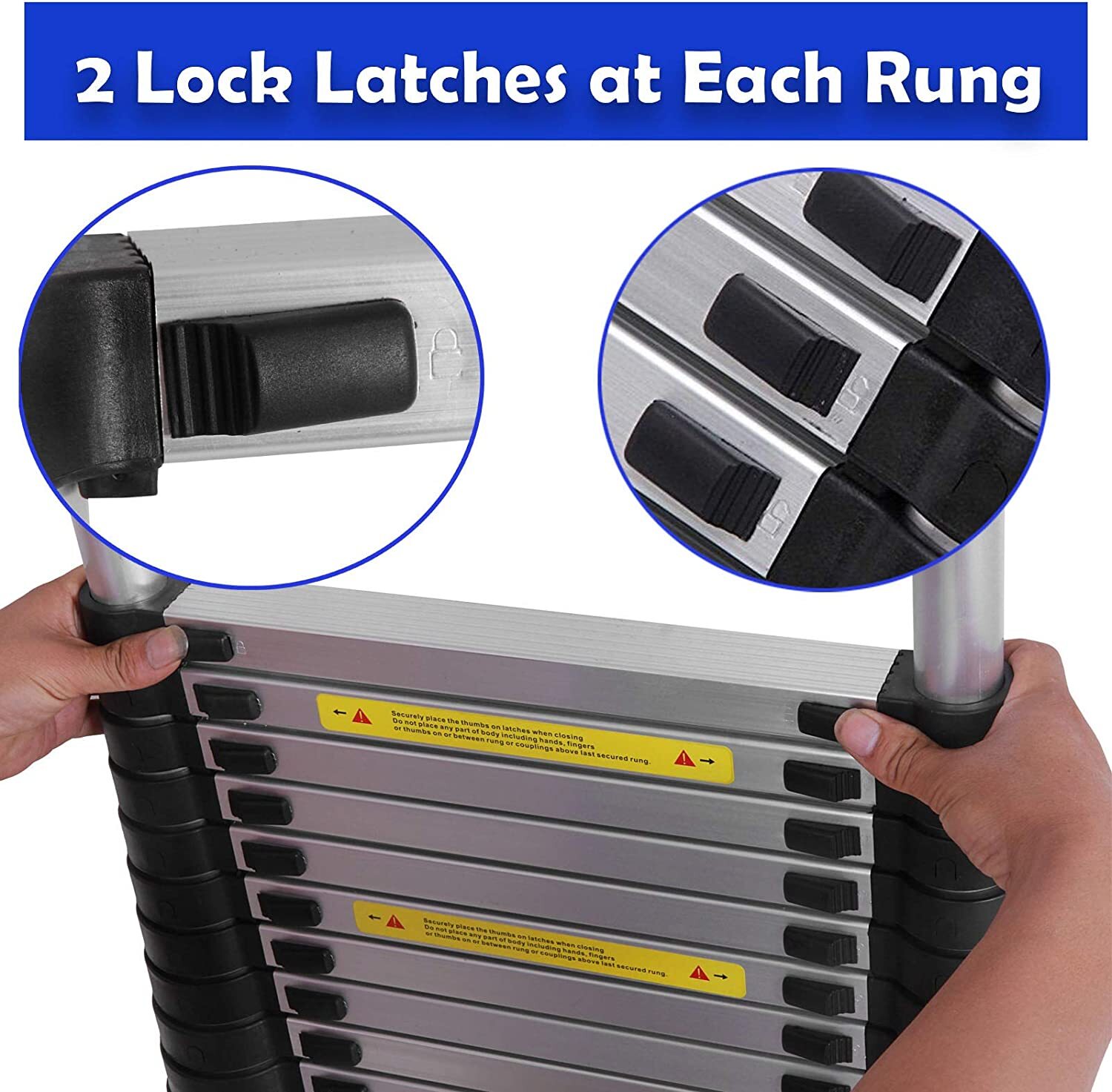 Telescoping Ladder 12.5 FT One Button Retraction Aluminum Telescopic ...