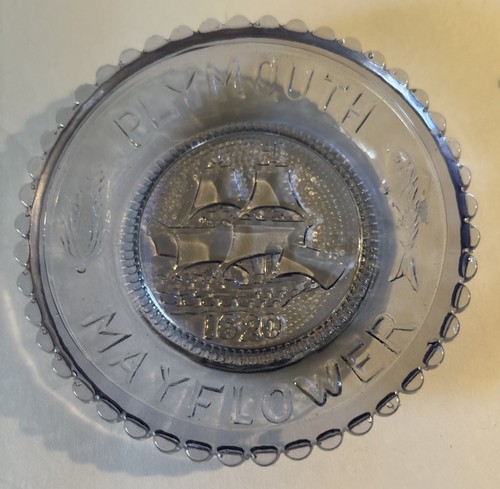 Plymouth MA Mayflower Pilgrim Ship Nautical VTG Mosser Glass Cup Plate ...