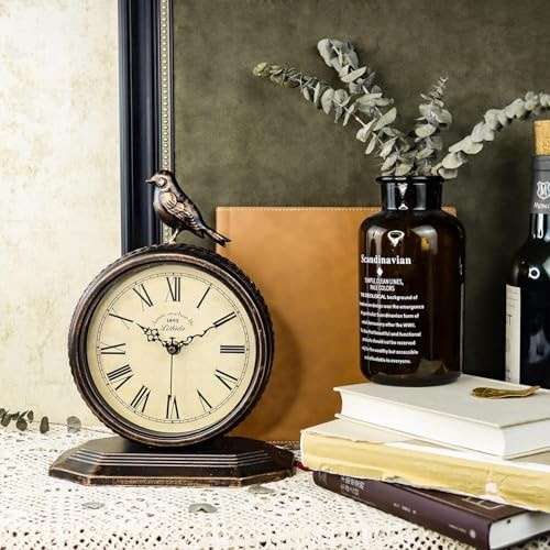 Retro Mantel Clock, Table Top Bird Antique Metal Red Copper | eBay