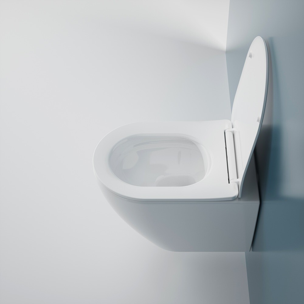 Bathroom Toilet Pan Ceramic Wall Hung Round WC White + Soft Close Seat ...