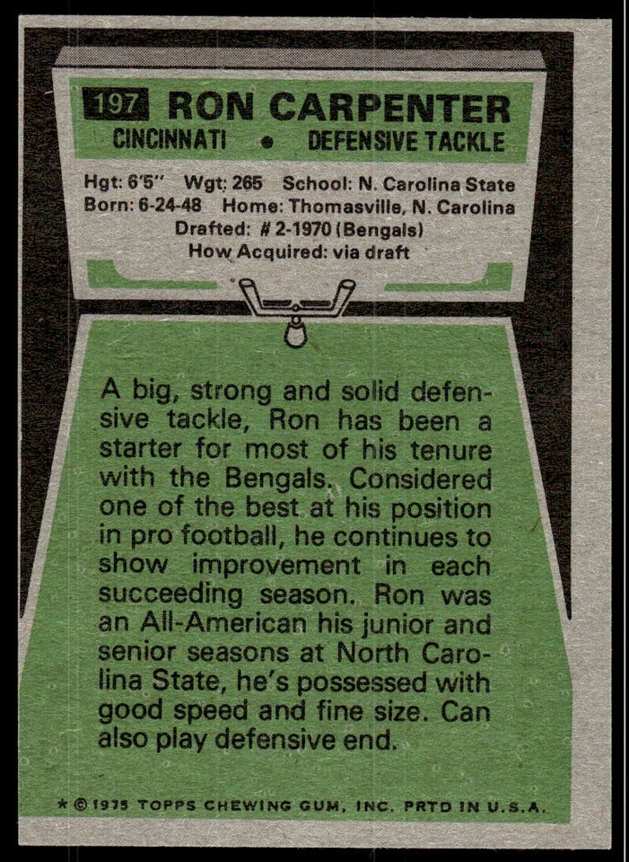 1975 Topps Ron Carpenter #197 Cincinnati Bengals K1 | eBay