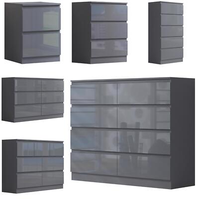 Grey Gloss Front Chest of Drawers Bedroom Furniture Bedside Table Matt ...