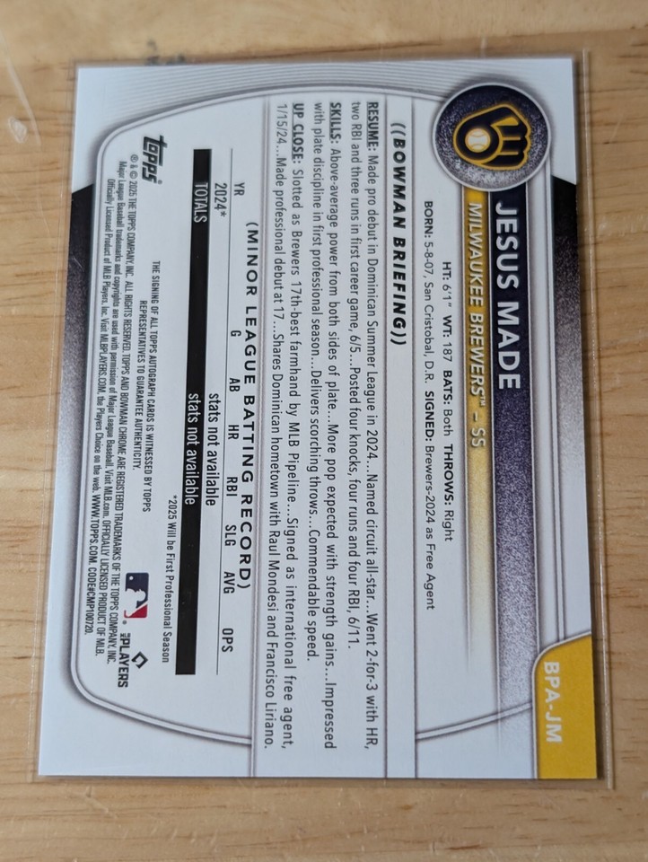 2025 Bowman Jesus Made #BPA-JM Gold Paper Auto #/50 Autograph | eBay