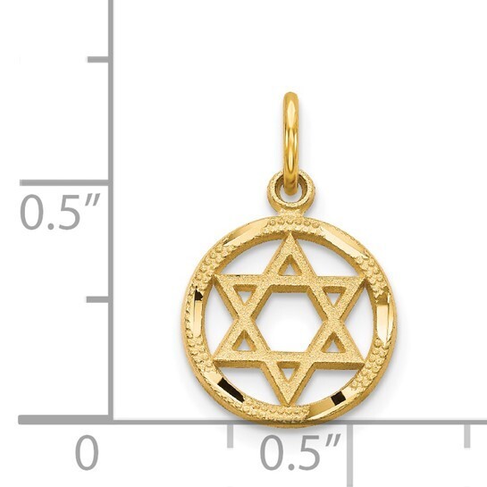 14K YELLOW GOLD STAR OF DAVID CIRCLE PENDANT - 14KT Jewish Magen Mogen ...