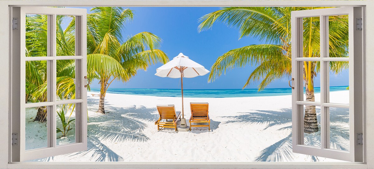 Window Mural Of Beach Scenes IDEA4WALL Canvas Print Wall Art Window