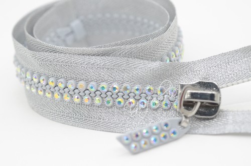 Rhinestone Zipper 60cm 2row Silver Gold Crystal AB Clothes Jacket Sew ...