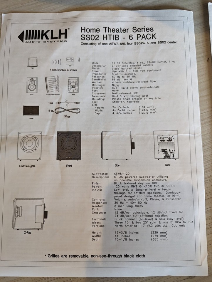 KLH SS02-HTIB 100W 6-Piece Home Theater Speaker System with 8" 120W ...
