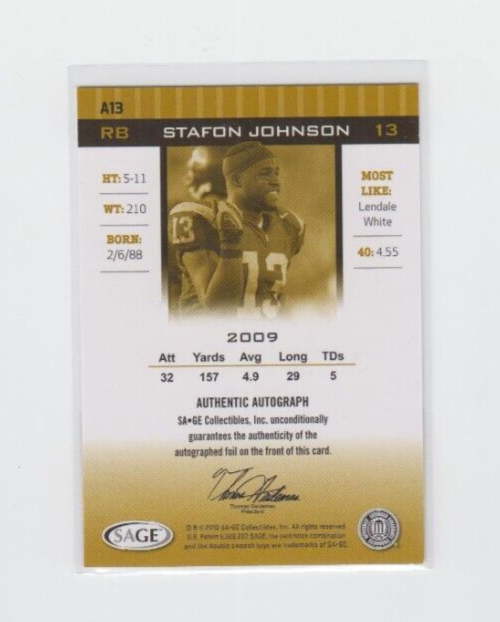 2010 Sage Hit Stafon Johnson Auto USC A13 | eBay