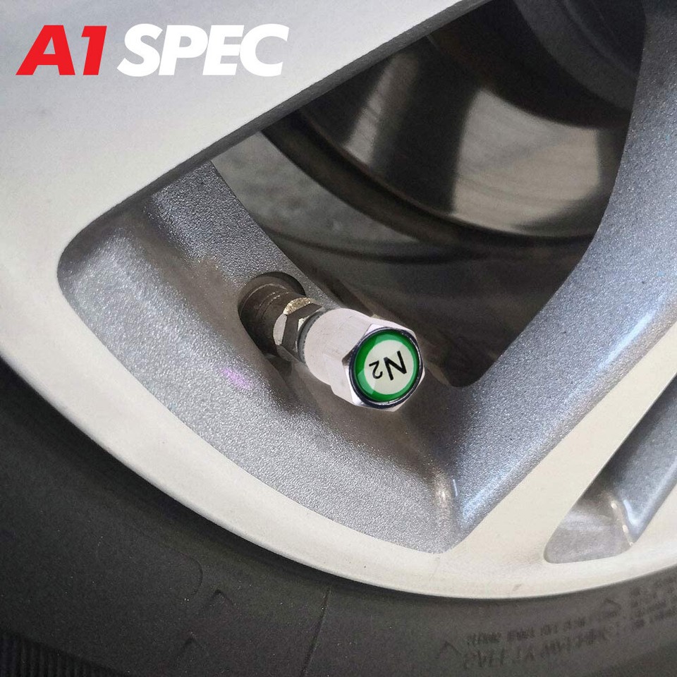 5 x Chrome Silver TPMS Valve Stem Caps Set for N2 NITROGEN w/ Green ...