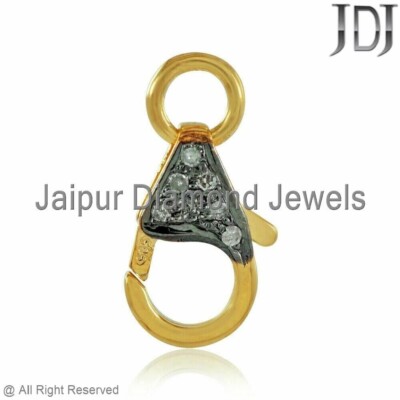 Natural Pave Diamond Solid 14k Yellow Gold Clasp Lobster Lock Finding ...