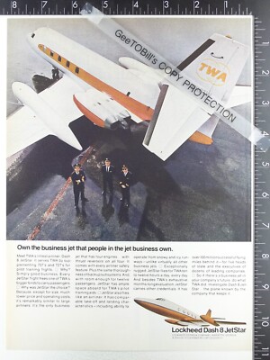 1968 ADVERTISING ADVERTISEMENT, TWA Lockheed Dash 8 Jetstar private Jet ...