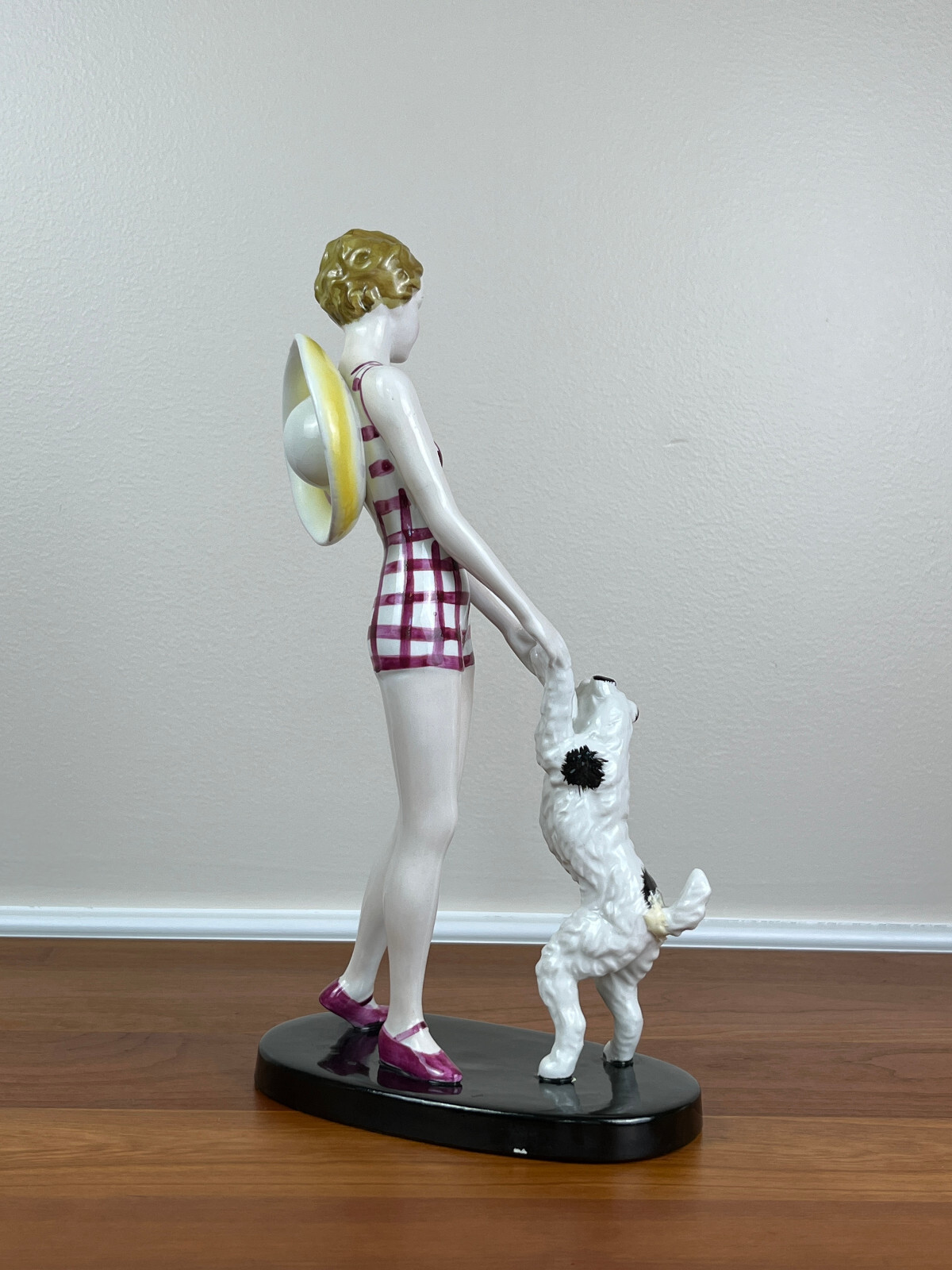 1930's Art Deco GIRL WITH TERRIOR 12 3/4" Ceramic Figurine Moriyama ...