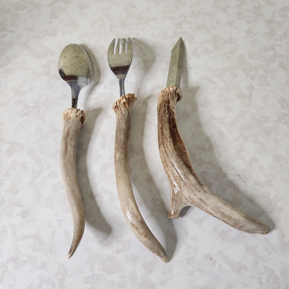 Deer Antler Silverware Flatware Fork, Spoon, & Knief Vintage Home Craft ...