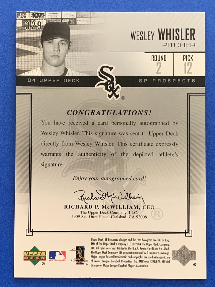 WESLEY WHISLER Signed RC 2004 SP Prospects UCLA BRUINS-WHITE SOX ...
