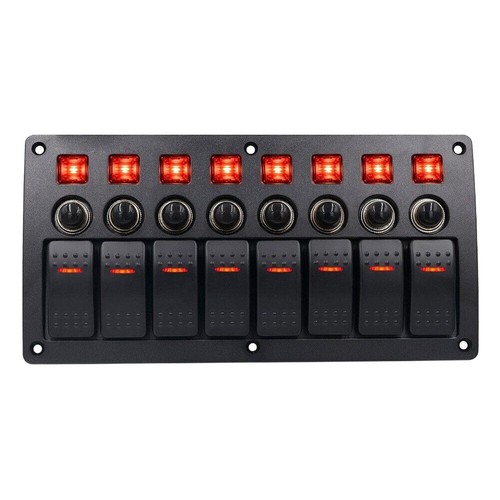 Car RV Boat Red LED 8 Gang 12-24V Toggle Rocker Switch Panel Circuit ...