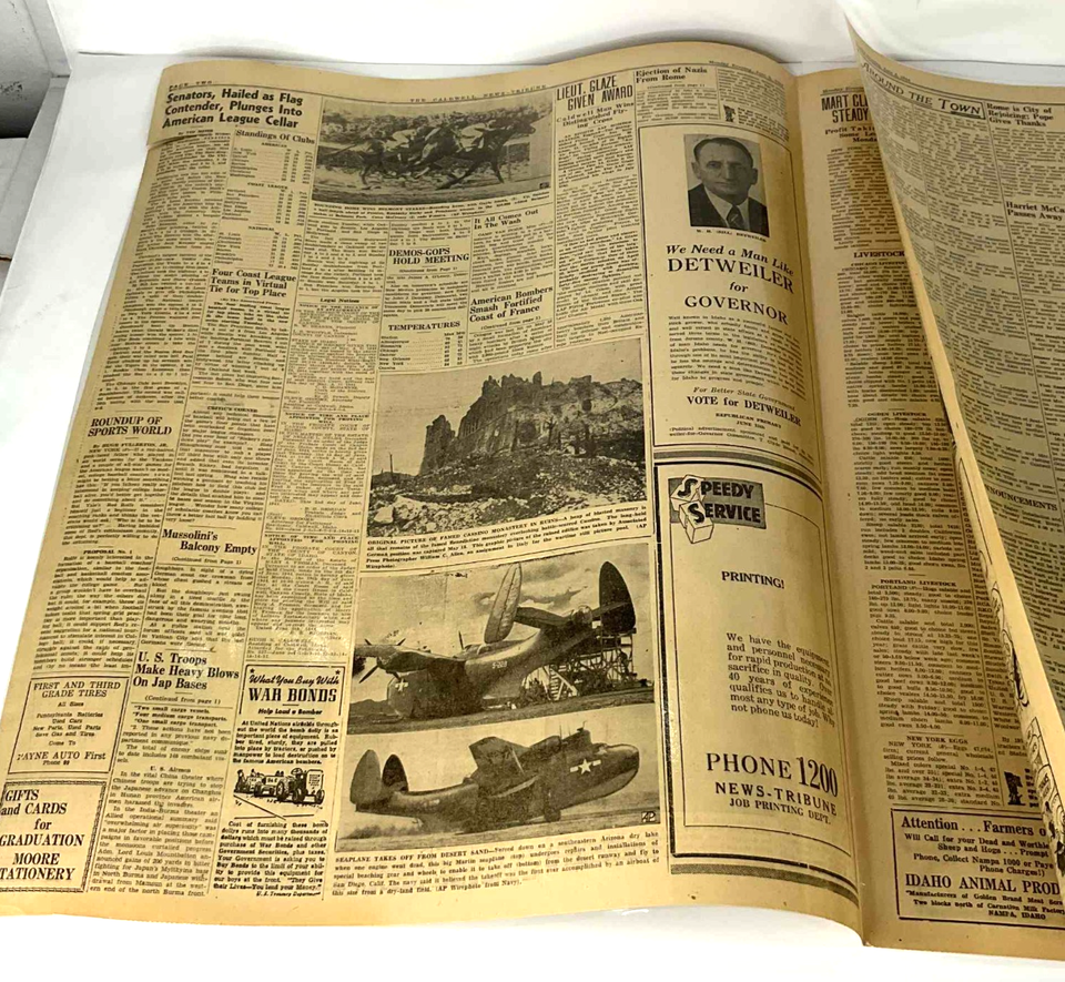 Vintage 1944 June 5 Allies Pursue Fleeing Nazis Laminated Newspaper ...