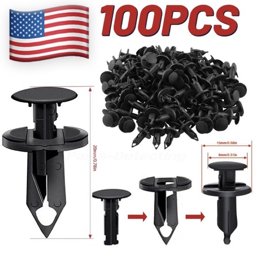 100PC 8mm Bumper Clips Retainer Auto Car Plastic Rivets Fastener Fender ...