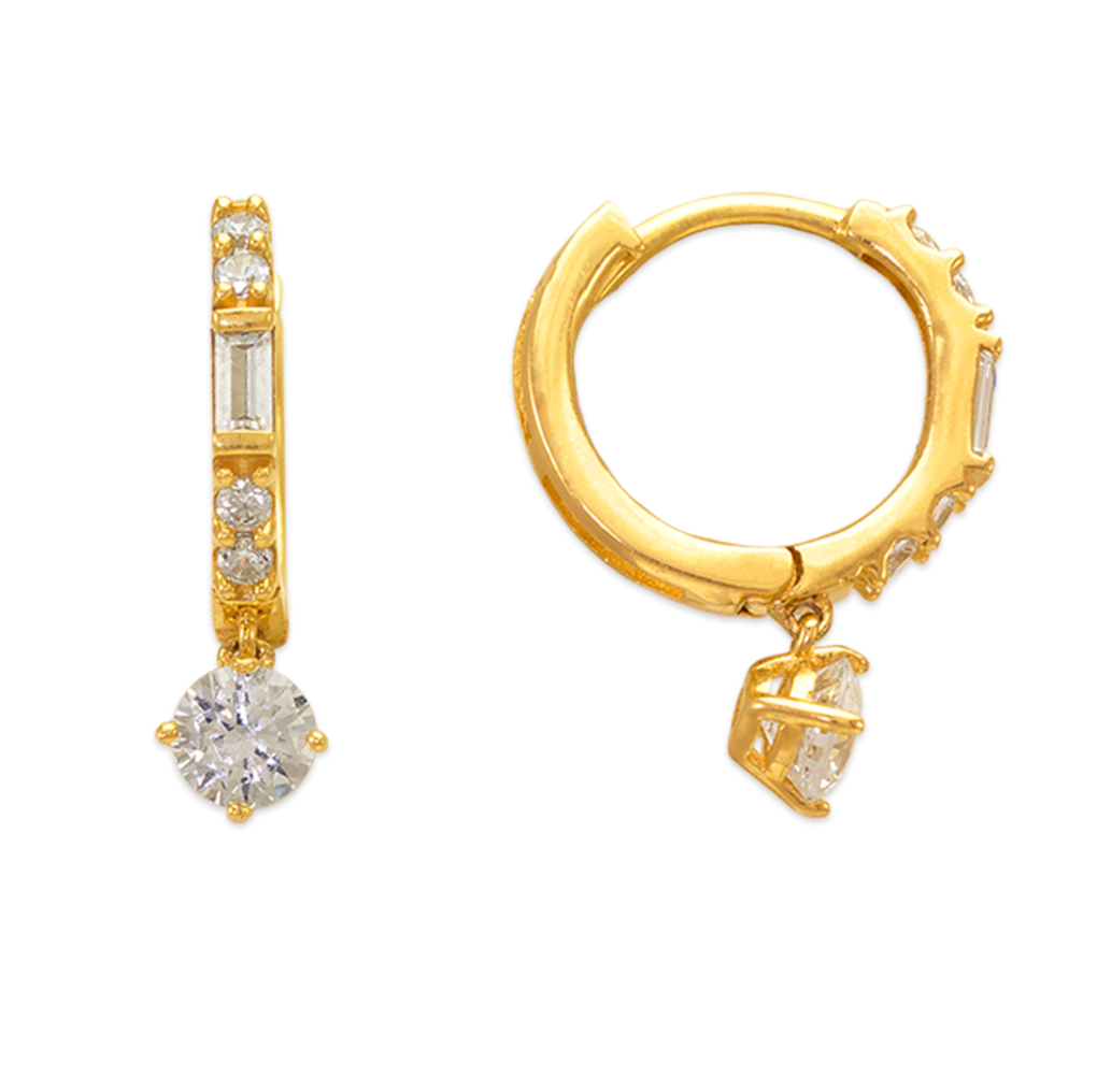 14K Solid Yellow Gold Round Drop Huggies Earrings Hoop Lab Created ...