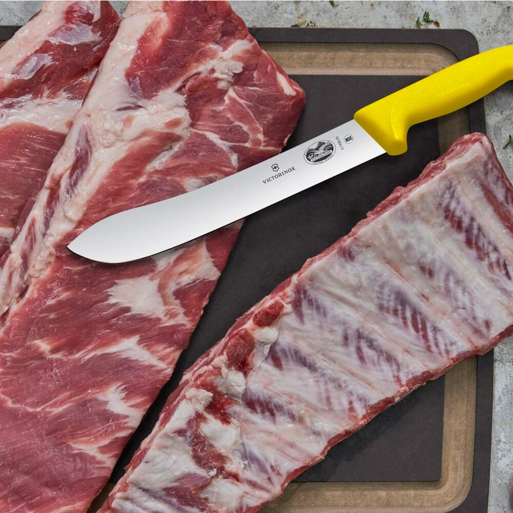 Victorinox Yellow Fibrox 10" / 25cm Wide Tip Bullnose Butcher Knife 5. ...
