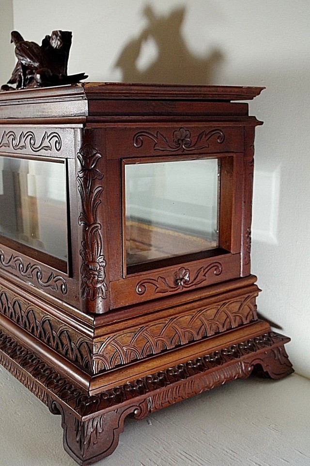 INFANT Child Viewing Casket coffin Victorian FIGURAL top cherry wood ...