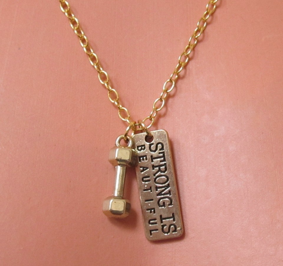 CROSSFIT FITNESS BARBELL Wgt STRONG IS BEAUTIFUL STERLING SILVER CHAIN ...