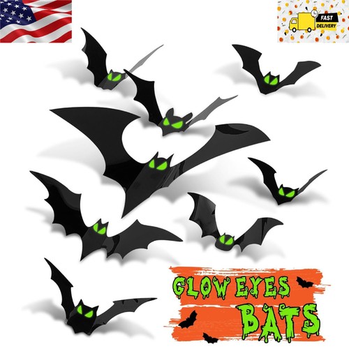 124 Pcs Spooky 3D Bats Glow Eyes Indoor Party Scary Creepy Halloween ...