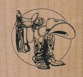 Saddle Cowboy Hat And Boots 2 x 1 3/4" Rubber Stamp, Cowboy Stamp ...