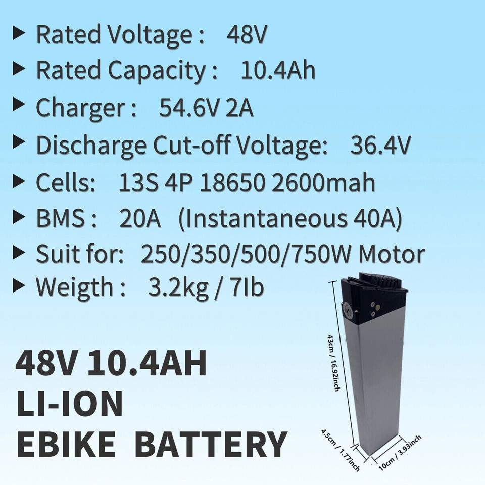 48V 10.4Ah Ebike Lithium Ion Battery Lectric xp Electric Folding Bicycle 20A BMS | eBay
