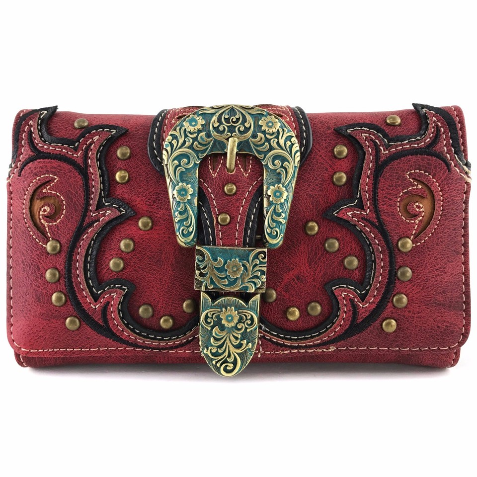 Justin West Western Rhinestone Patina Bronze Buckle Conceal Carry Purse ...