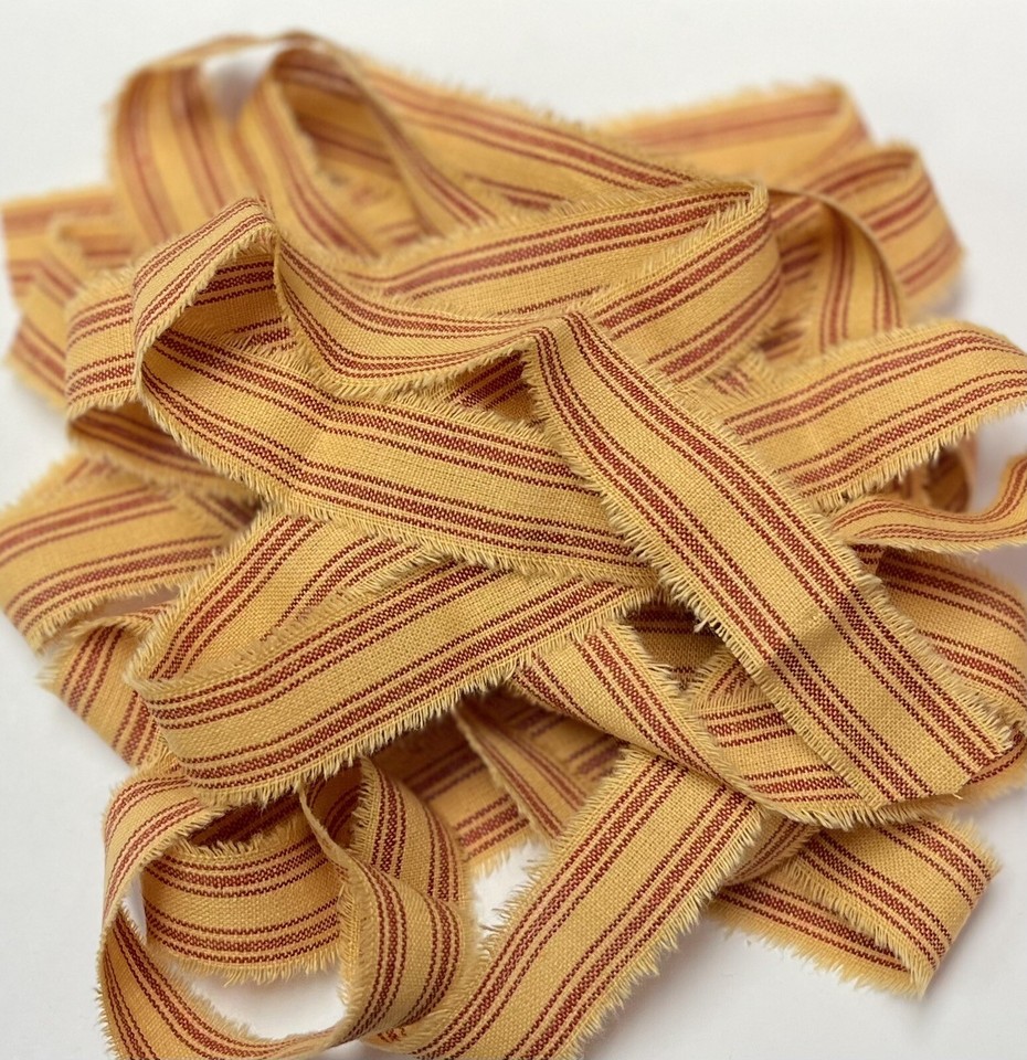4 Yard Primitive Fabric Ribbon Strip 1" wide Homespun Red Tan Stripe ...