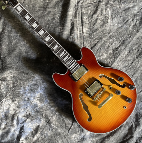 Custom ES-339 Electric Guitar Cherry Burst Flamed Maple Archtop Gold ...